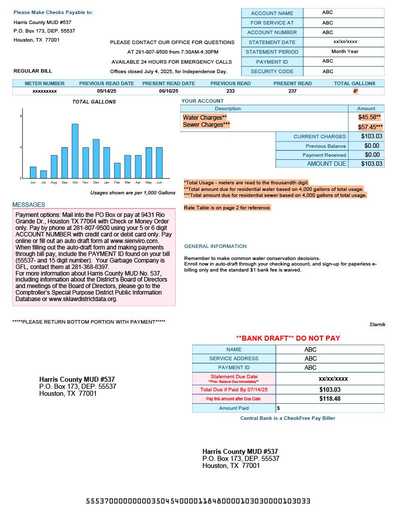 Water and Wastewater – Notice of Rate Increase / Harris County MUD 537
